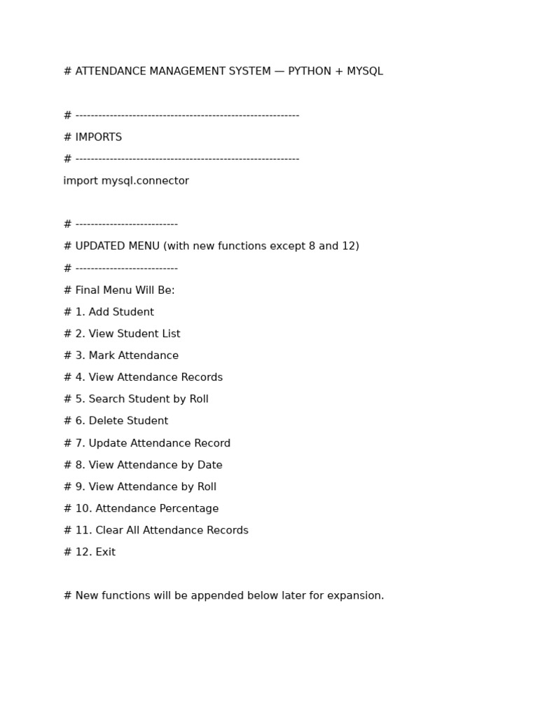 Attendance Management System in Python | PDF