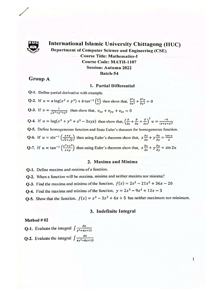 Math-1107 Final Group-A&b Solution | PDF