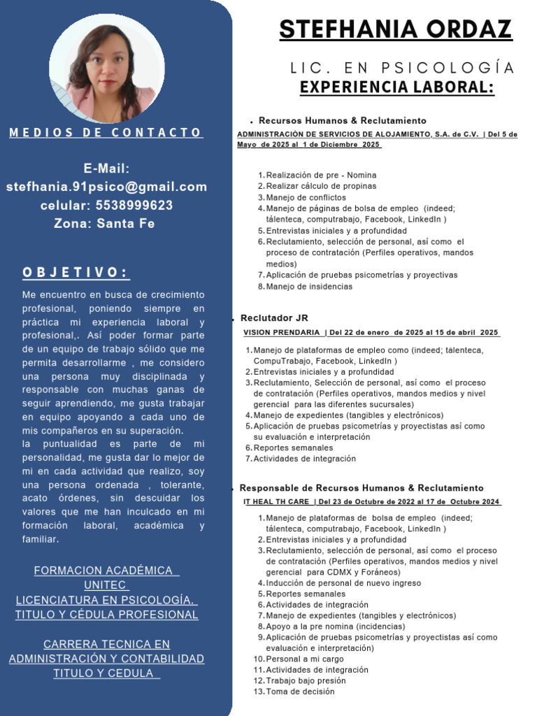 Azul Marino y Negro Profesional Currículum | PDF | Gestión de recursos ...