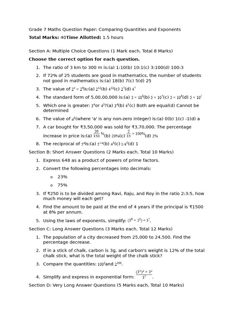 Grade 7 Maths Question Paper+PT2 | PDF