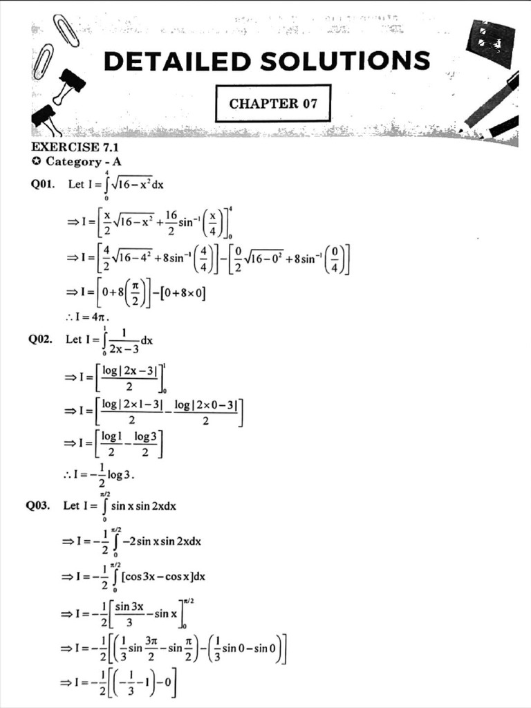 Detailed Solutions Chapter Definite Integrals | PDF