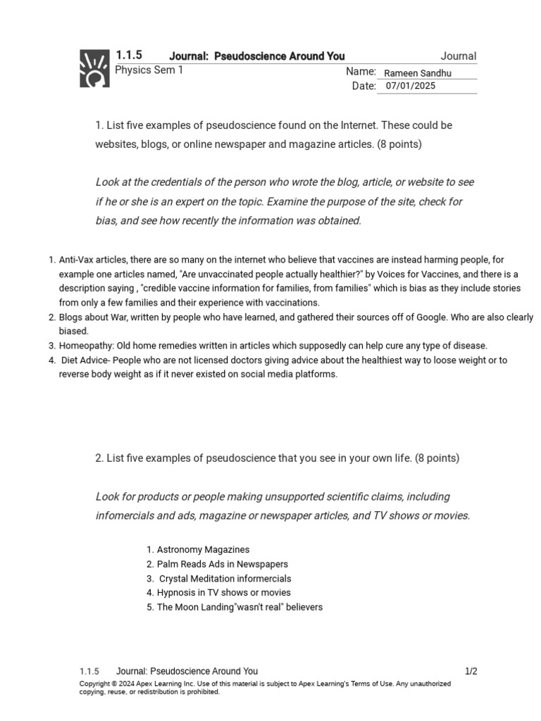 Kami Export - 1.1.5 Journal - Pseudoscience Around You (Journal) | PDF ...