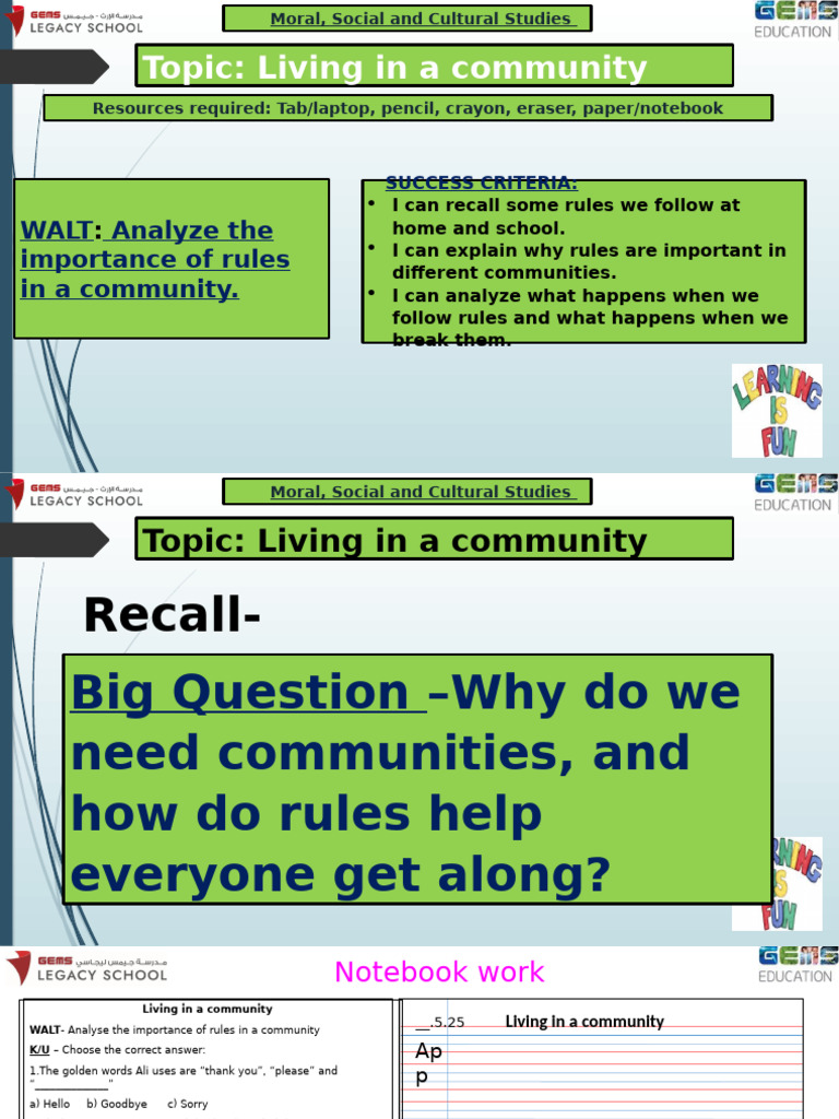 Living in A Community-Notebook Work | PDF