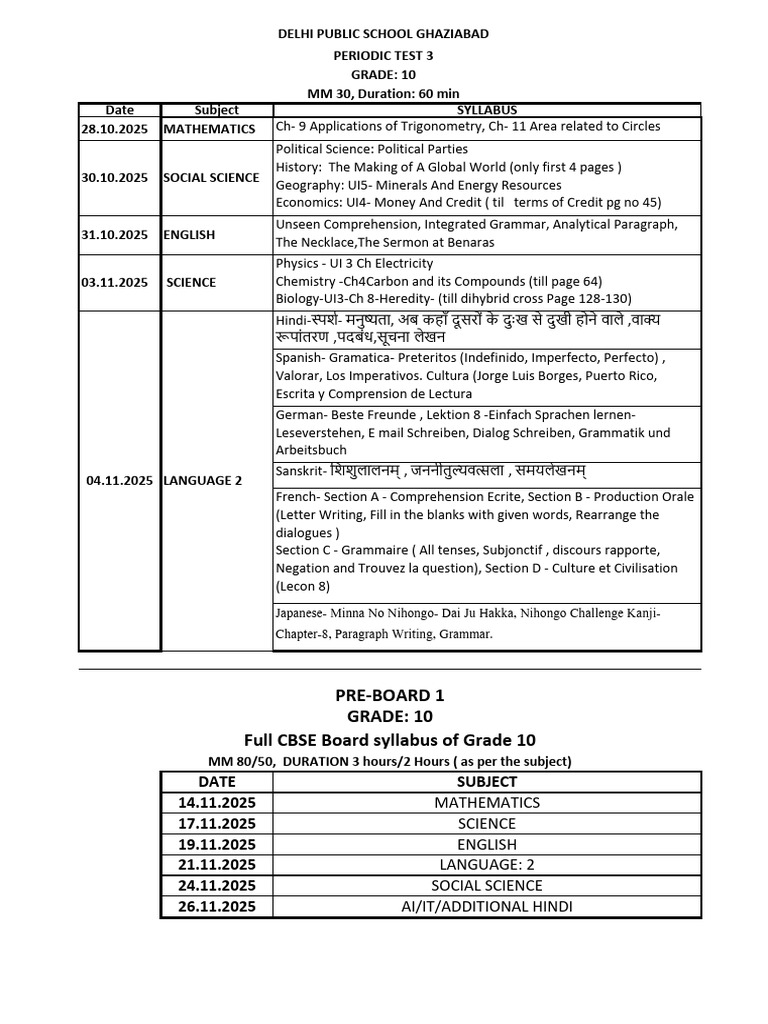 Periodic Test 3 & Pb1 - Schedule Grade 10 | PDF | Linguistics