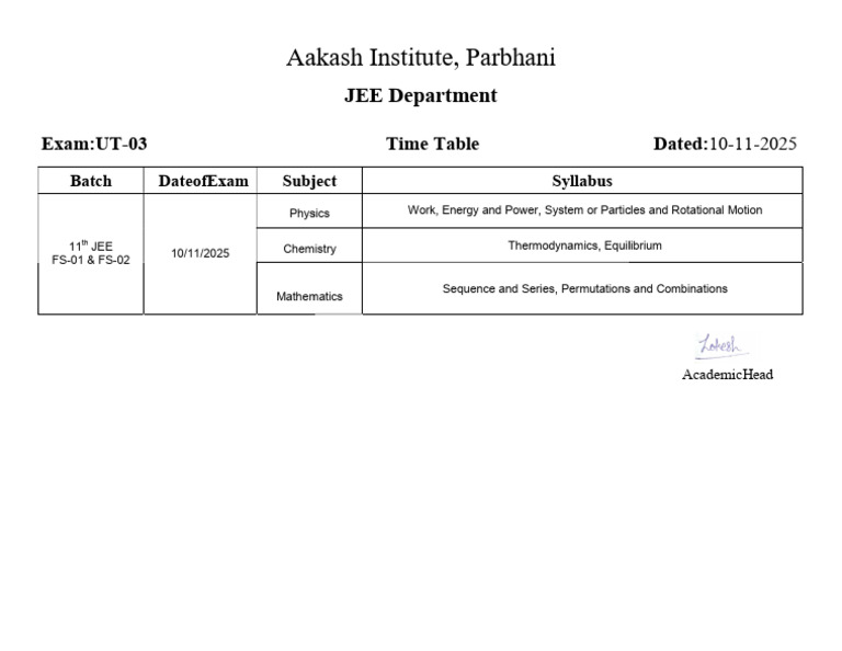 JEE 11th Exam Timetable & Syllabus | PDF
