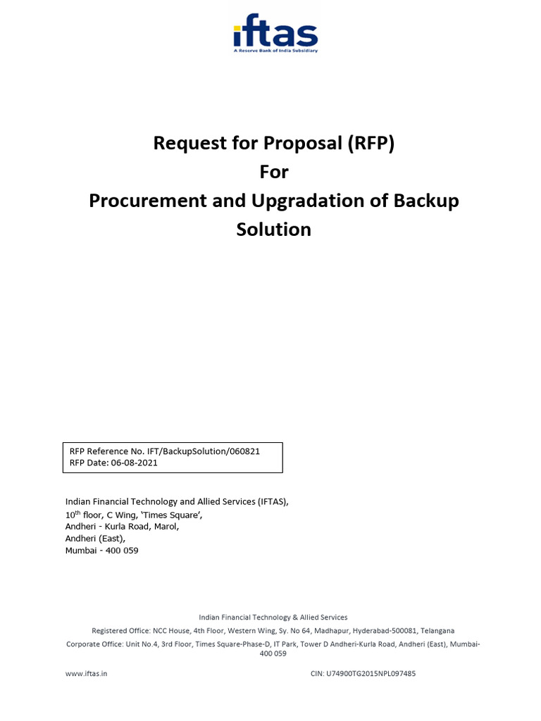 RFP For Procurement and Upgradation of Backup Solution | PDF | Hard ...