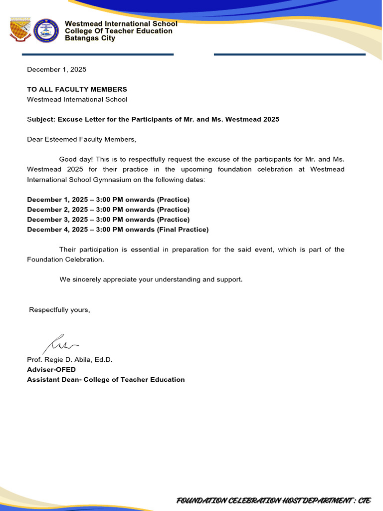 Letter For Excuse | PDF