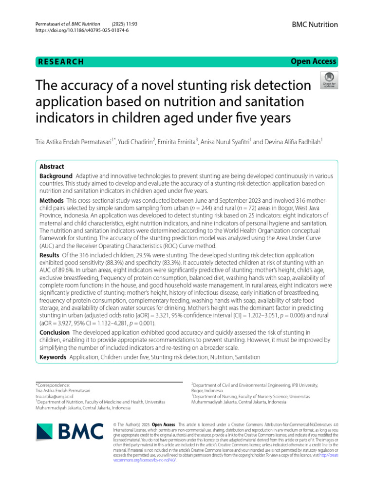 The Accuracy of A Novel Stunting Risk Detection Application Based On ...