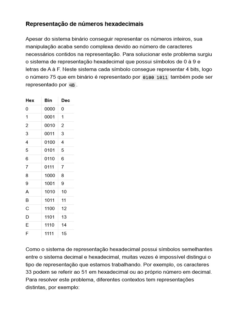 Entendendo Números Hexadecimais | PDF