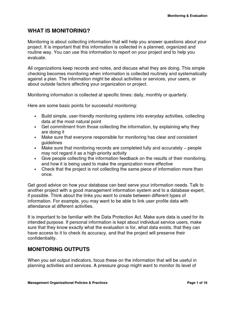 Monitoring & Evaluation Document | PDF | Performance Indicator | Evaluation