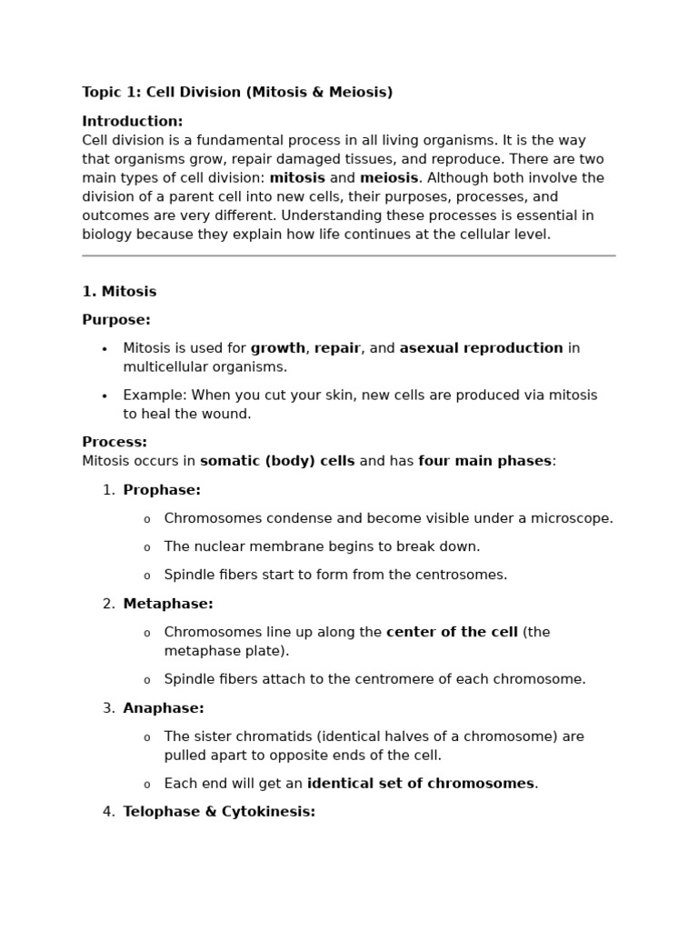 Mitosis vs Meiosis: Cell Division Explained | PDF | Meiosis | Mitosis