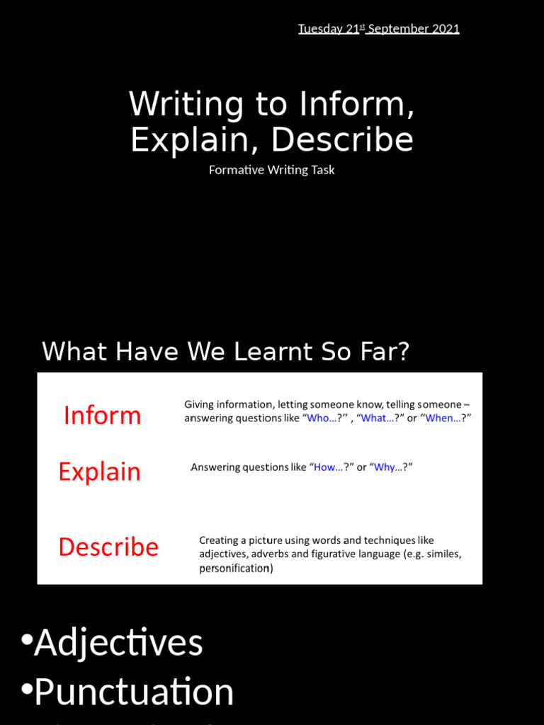 Year 7 Formative Writing To Inform Explain Describe | PDF