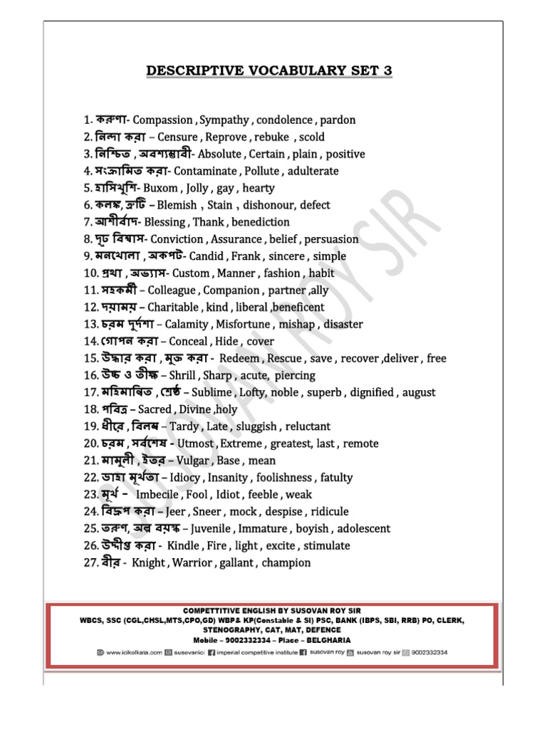 Ans Descriptive Vocabulary Set 3. | PDF