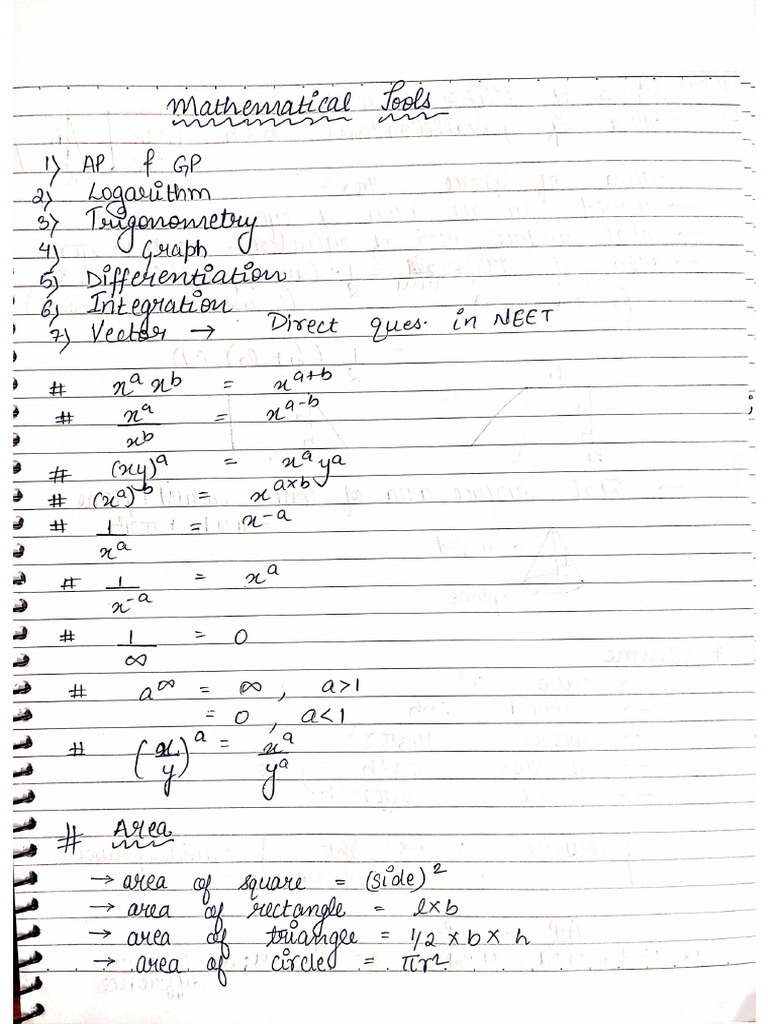 Math Tools Notes by HMR Sir | PDF