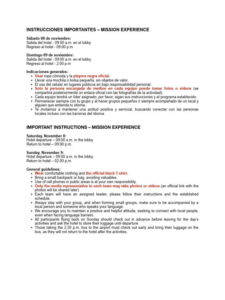 Mission Experience Instructions Guide | PDF