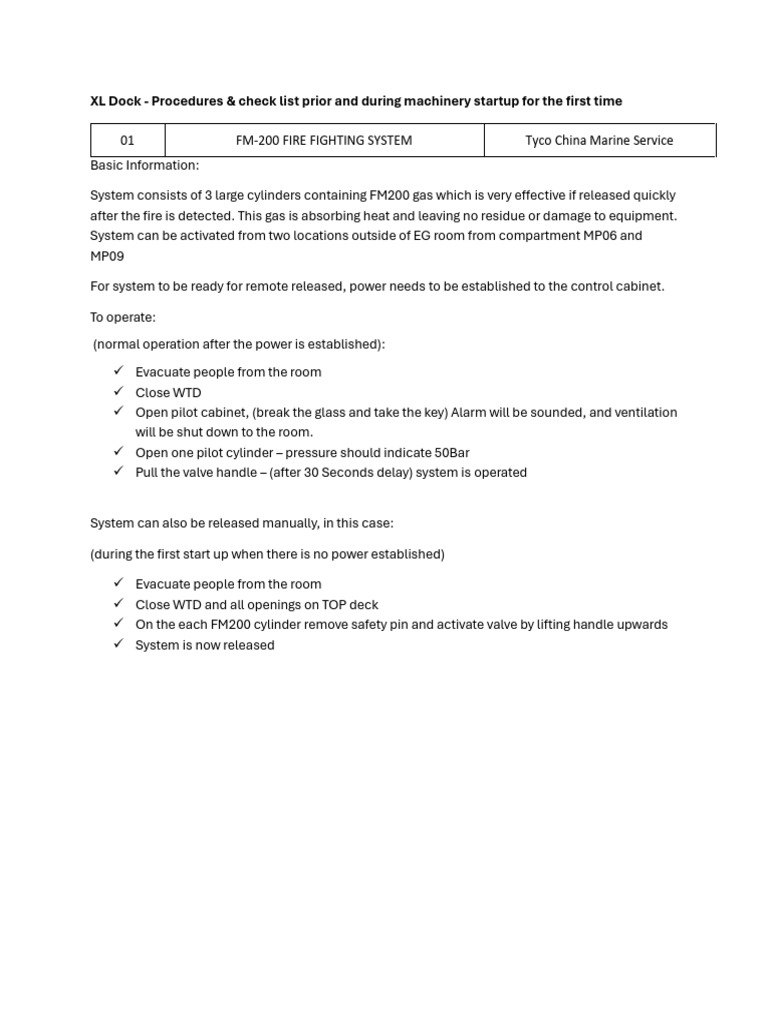 XL Dock Machinery Startup Procedures | PDF | Pump | Valve