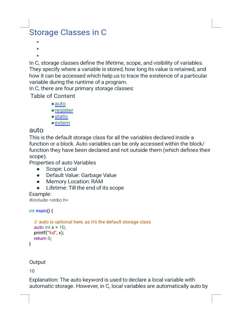 Converted Storage Classes | PDF | Variable (Computer Science) | Scope ...