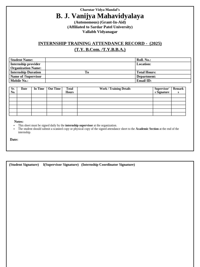 Internship Attendance TYBCOM Nov-25 PJN | PDF