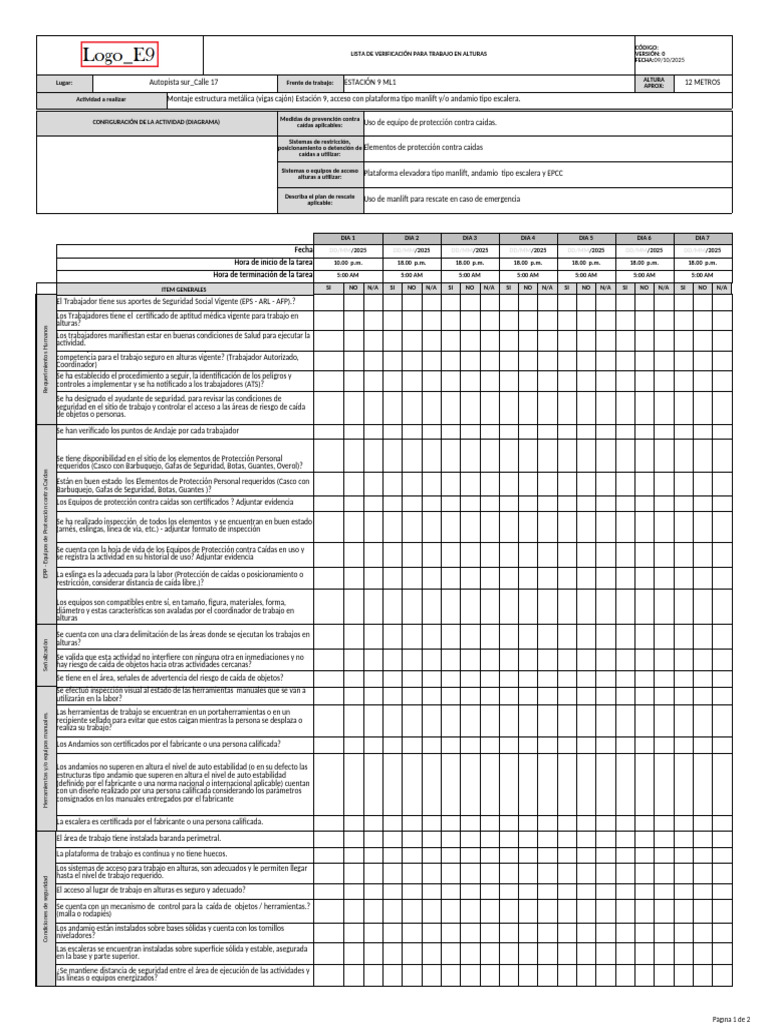 4 - Lista de Verificacion Alturas | PDF | Andamio