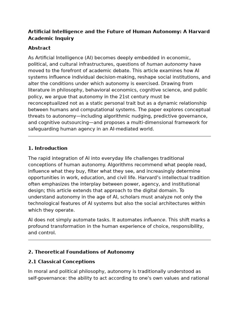 Artificial Intelligence and The Future of Human Autonomy A Harvard ...
