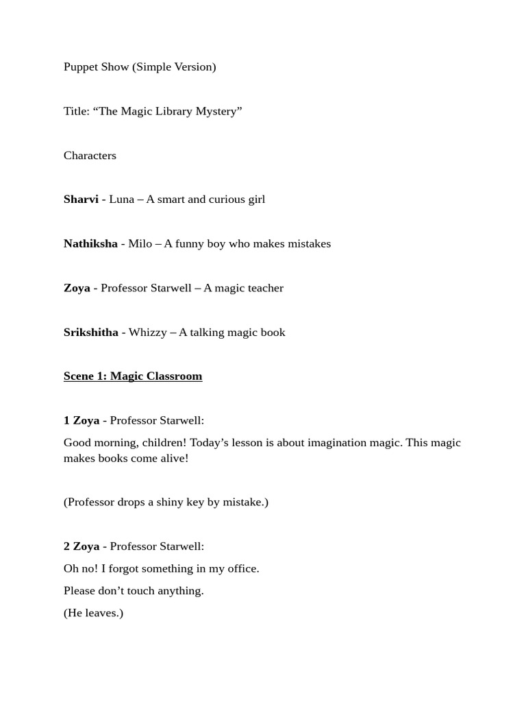 Magic Library Puppet Show Script | PDF