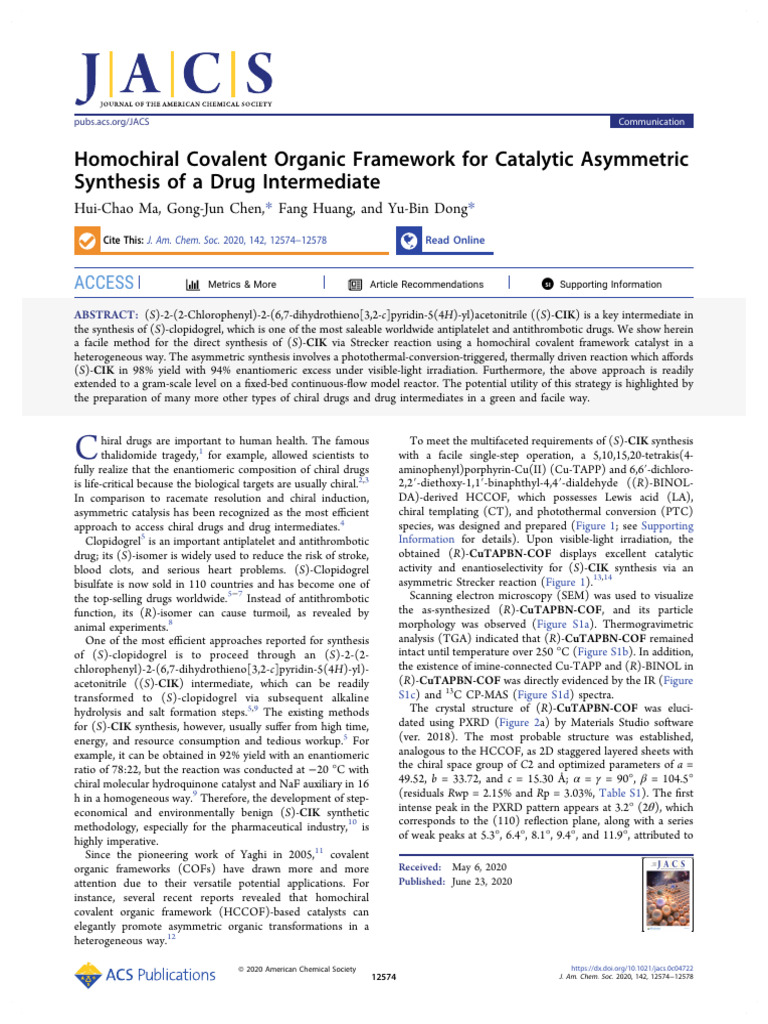 Homochiral Framework for Asymmetric Synthesis | PDF | Enantioselective ...