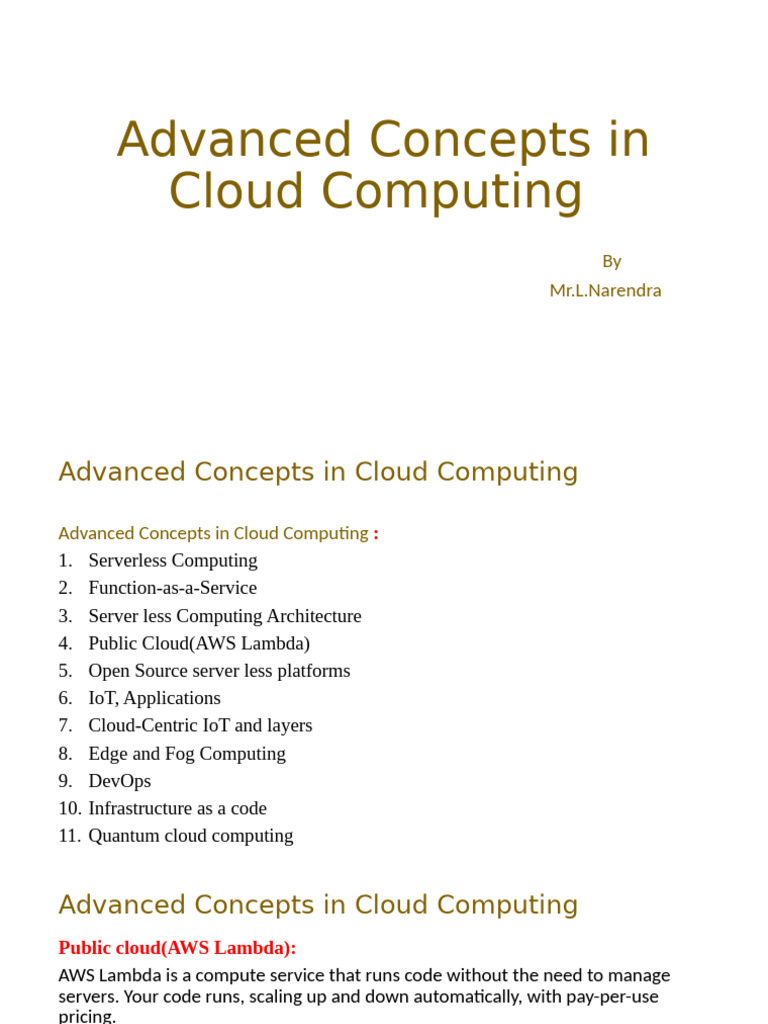 Advanced Cloud Computing Concepts | PDF | Cloud Computing | Computing