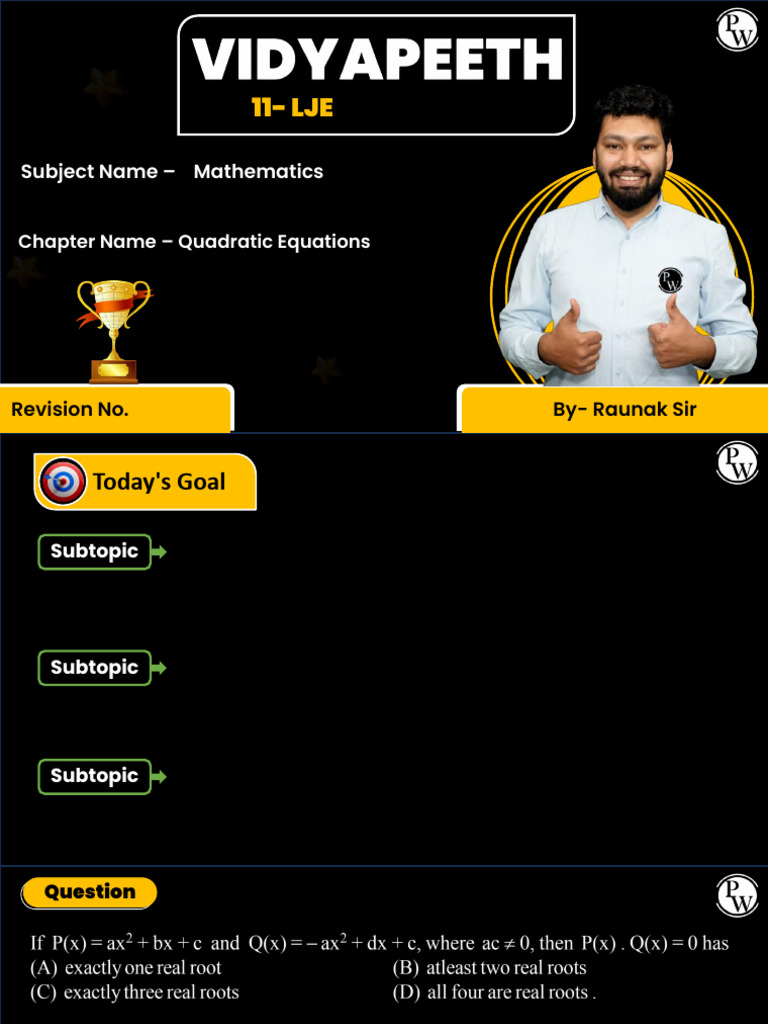 PPT_03_QUADRATIC EQUATION _XIIth-JEE_RAUNAK SIR_PRARIT | PDF ...
