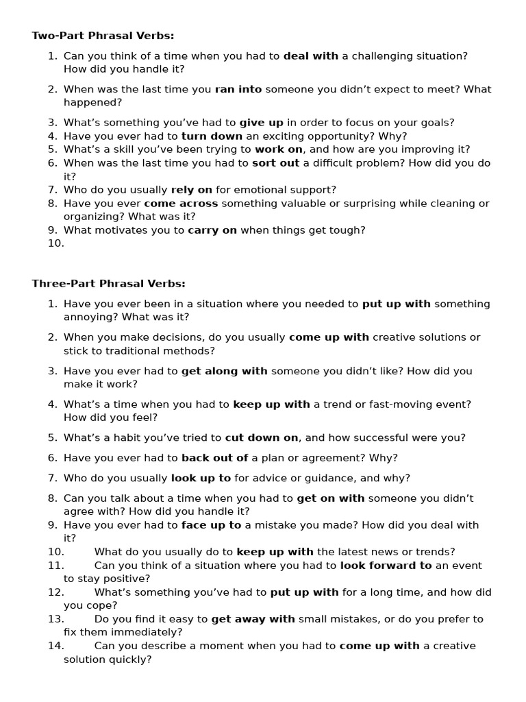 Phrasal Verbs - Questions | PDF