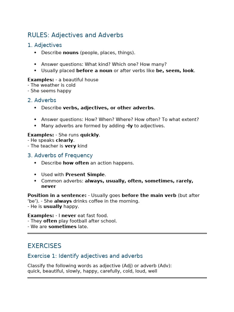 Adjectives and Adverbs Explained | PDF