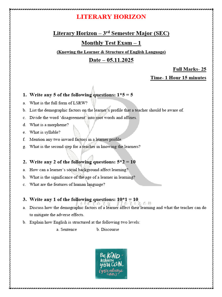SEC Test Exam - 3rd Sem - 05.11.25 | PDF