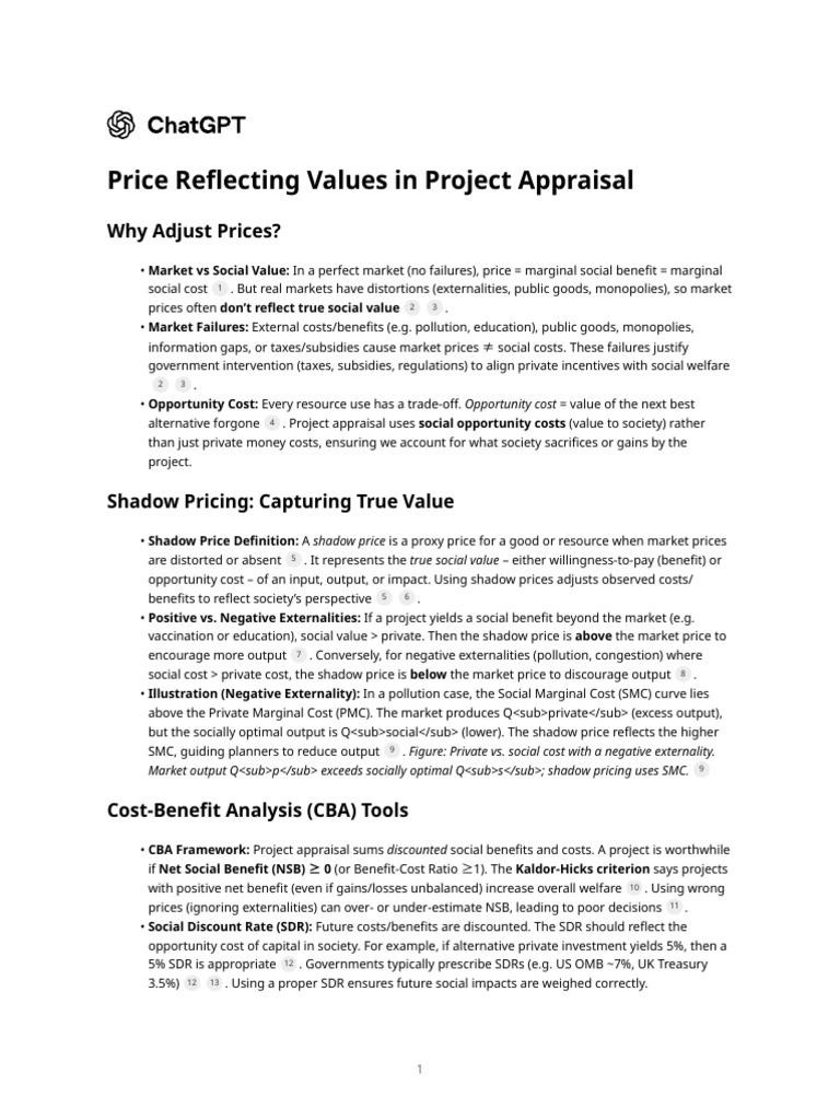 Price Reflecting Values in Project Appraisal | PDF | Cost–Benefit ...