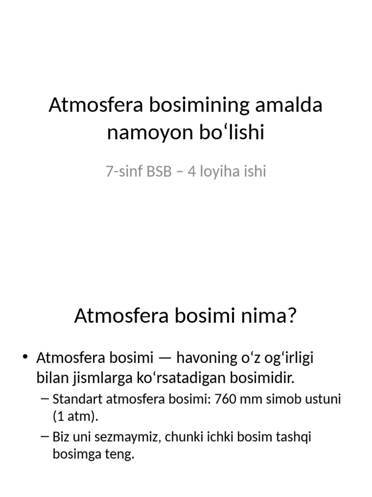 Atmosfera Bosimi Kengaytirilgan | PDF