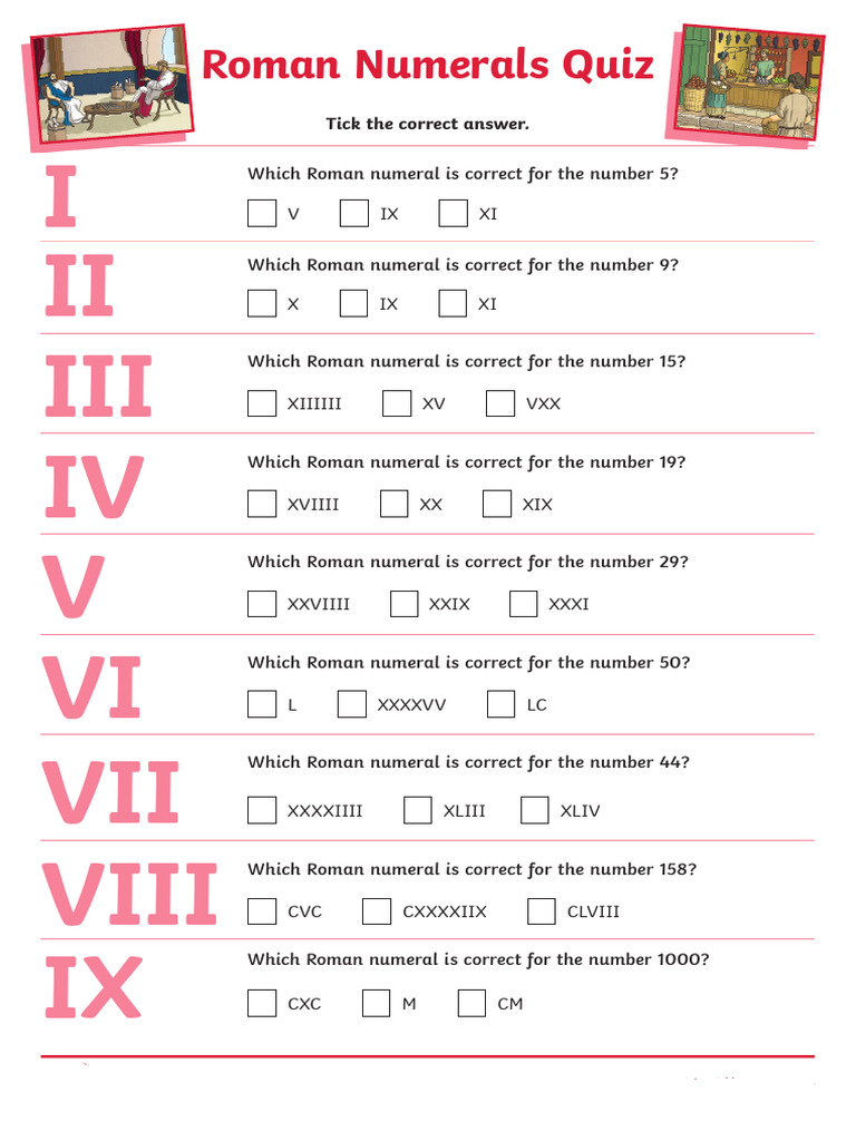 Week 1 - Lesson 2 - Roman Numerals (Home Practice Sheet 2) | PDF