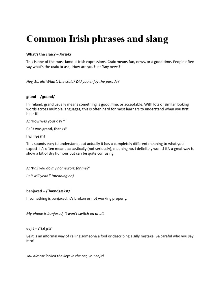 Irish Phrases and Slang Explained | PDF