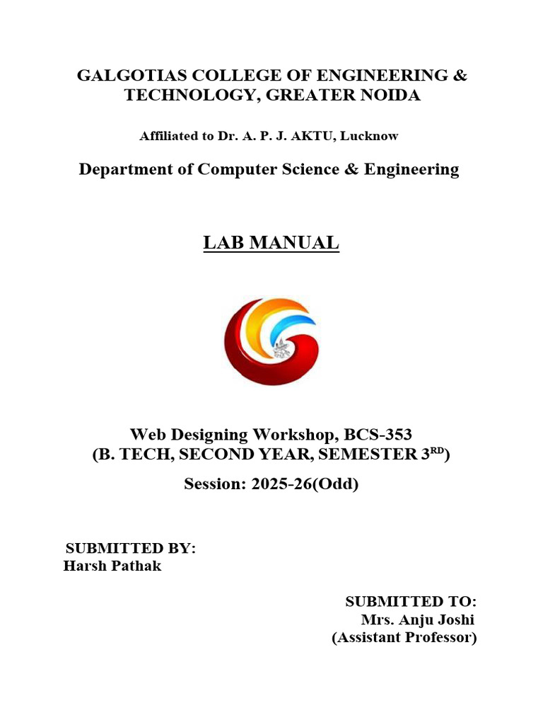Web Designing Lab Manual B.Tech 2025-26 | PDF