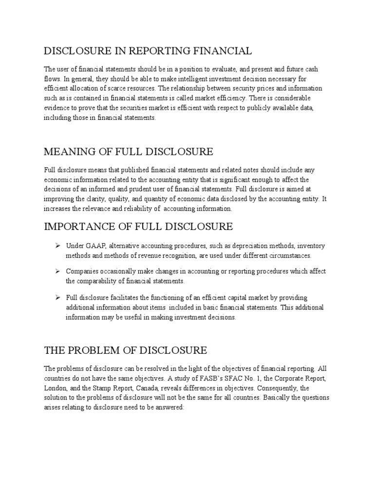Report On Disclosure | PDF | Consolidation (Business) | Financial Statement