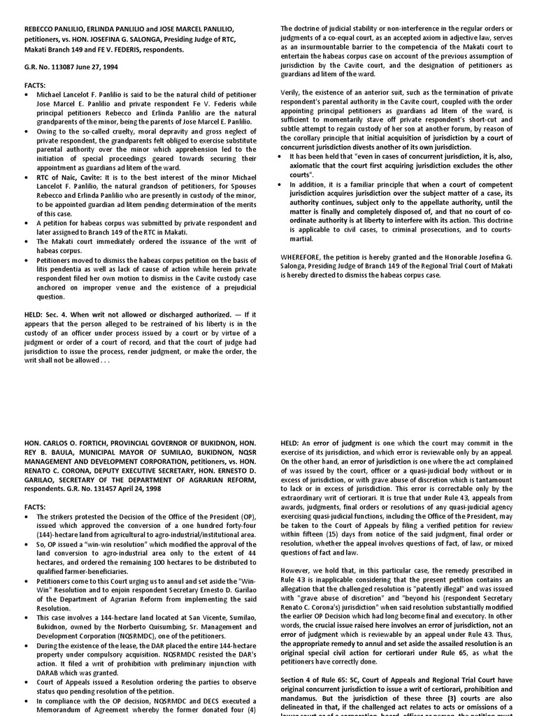 Civ Pro Digests | PDF | Bail | Certiorari