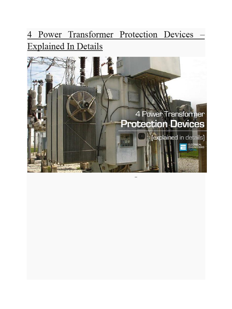 4 Power Transformer Protection Devices | PDF | Transformer | Relay
