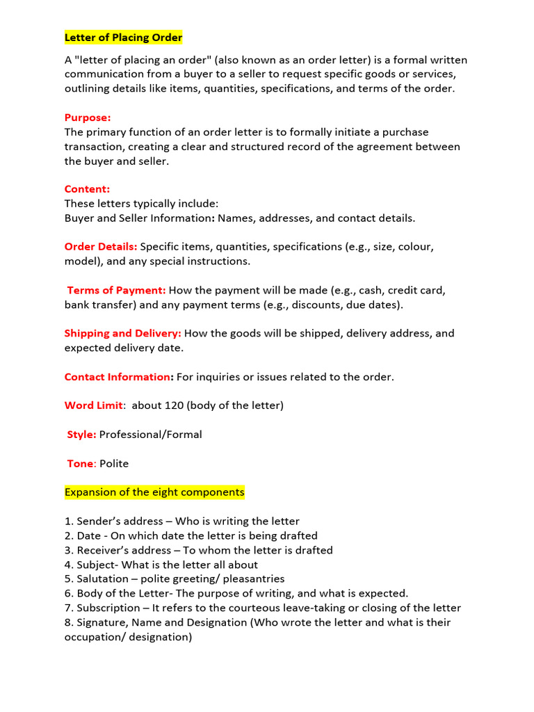 Order Letter Template for Purchases | PDF | Procurement