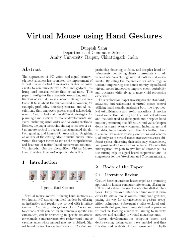 Virtual Mouse Using Hand Gestures | PDF | Computer Engineering | Cyberspace