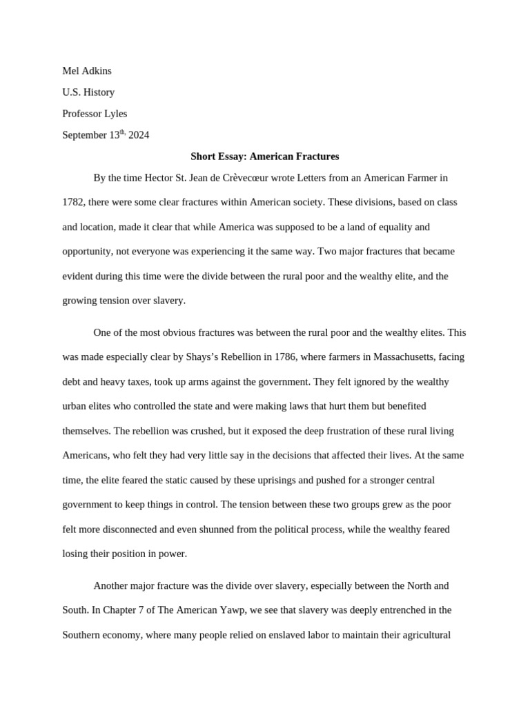 Short Essay 2 - US History | PDF | Slavery | Economies