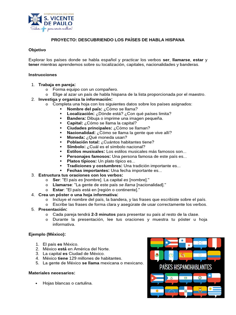 Proyecto sobre Países Hispanohablantes | PDF | Lápiz | Verbo