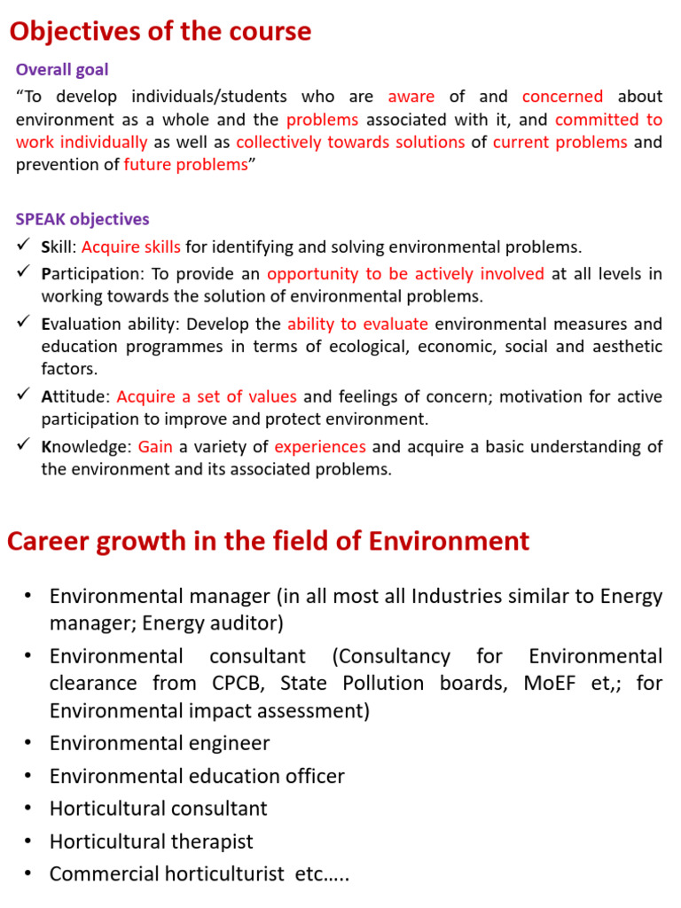 Environmental Studies Course Objectives | PDF | Ecosystem ...