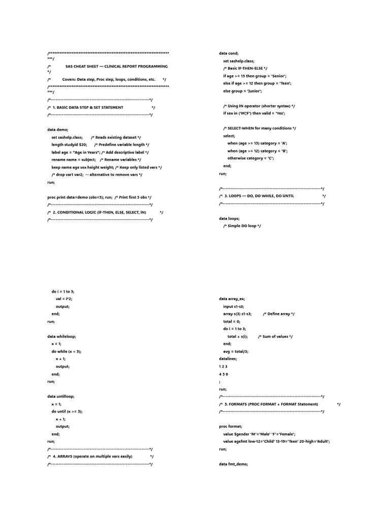 Sas Cheat Sheet | PDF | Sas (Software) | Computer Programming