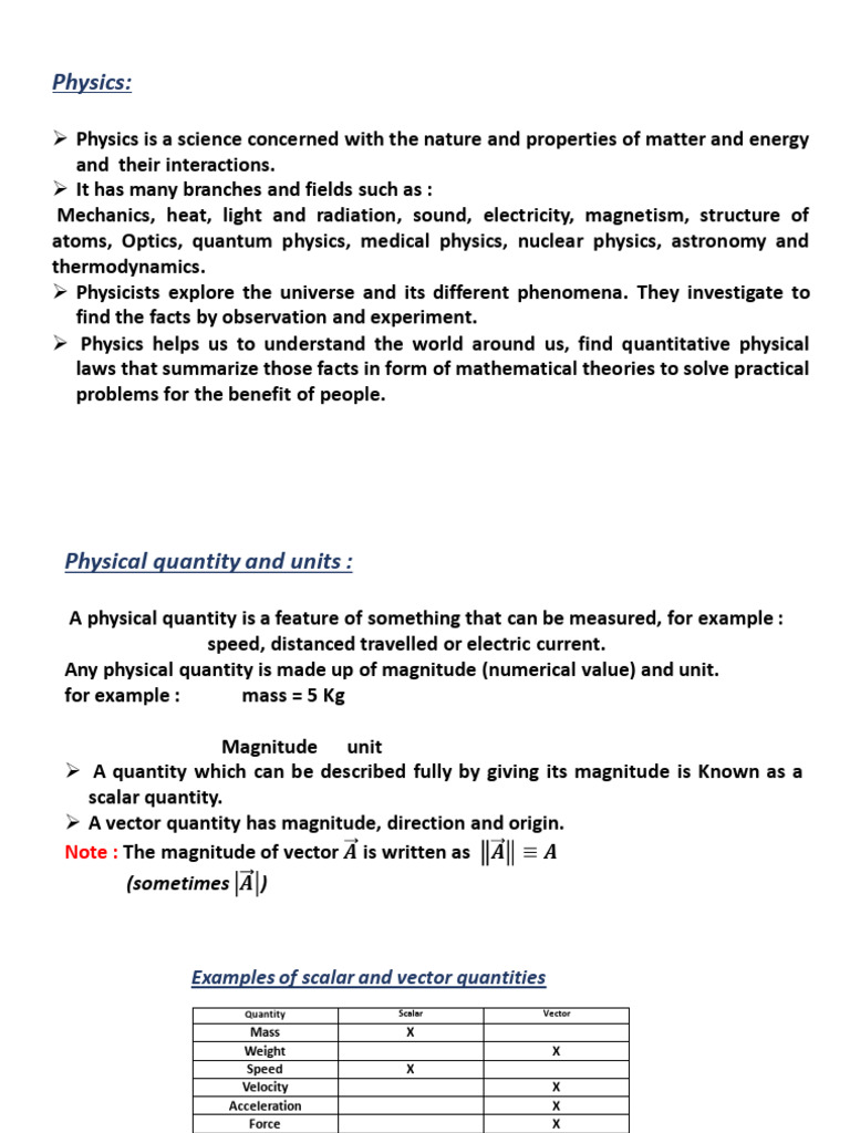 Physical Quantity (Scalar & Vector) and Units | PDF | Physics ...