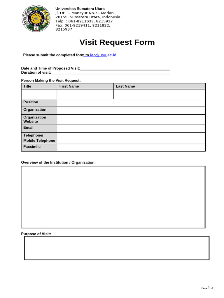 Visit Request Form USU | PDF