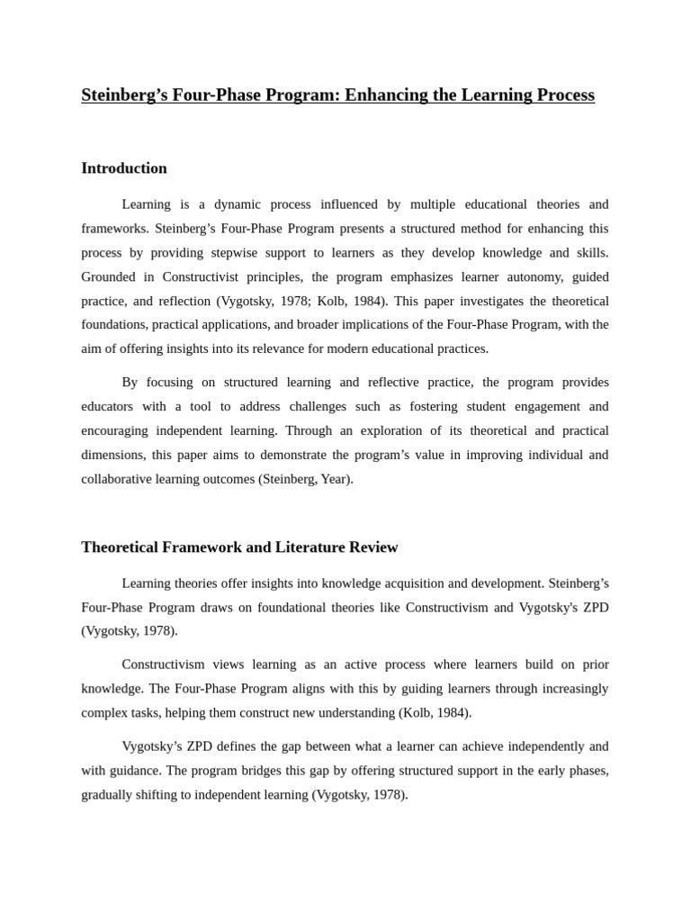 Associate Professor Steinberg's Four-Phase Program Enhancing The ...