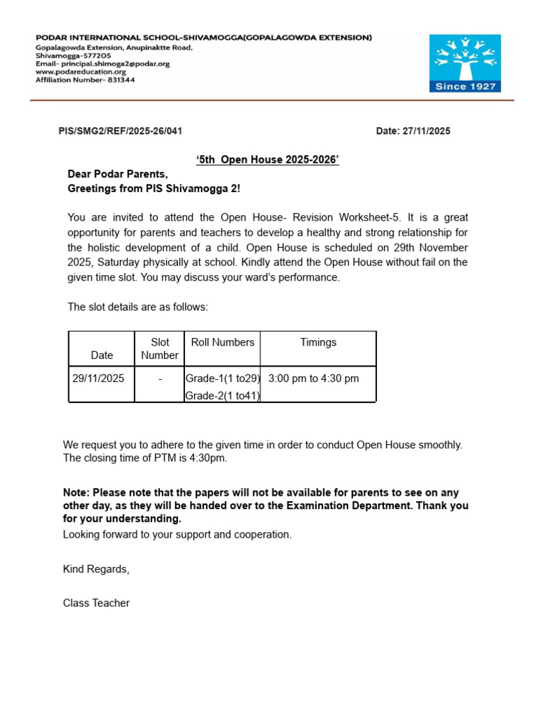 5th PTM Circular Grade - 1 and Grade - 2.docx-1 | PDF