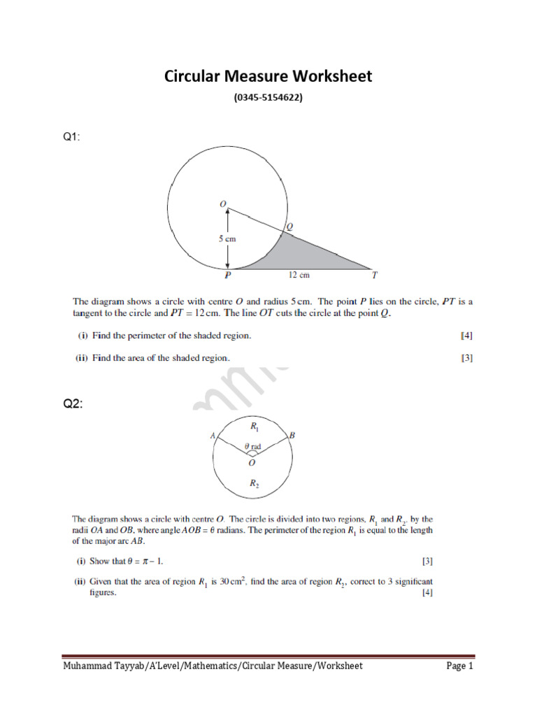 A-Level Circular Measure Worksheet | PDF